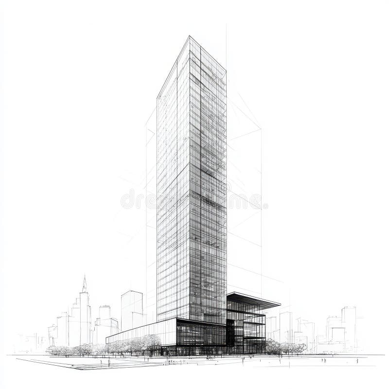 Modern Skyscraper Architectural Design City Skyline Sketch Isolated on ...
