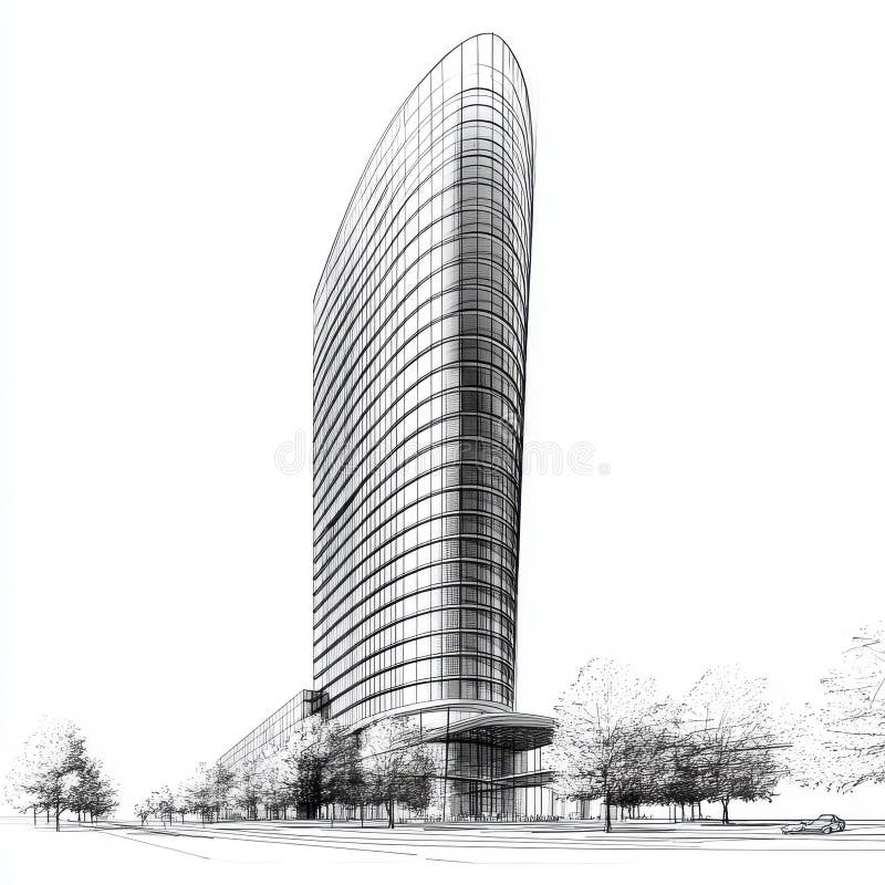 Modern Skyscraper Architectural Sketch Design Trees City Landscape ...