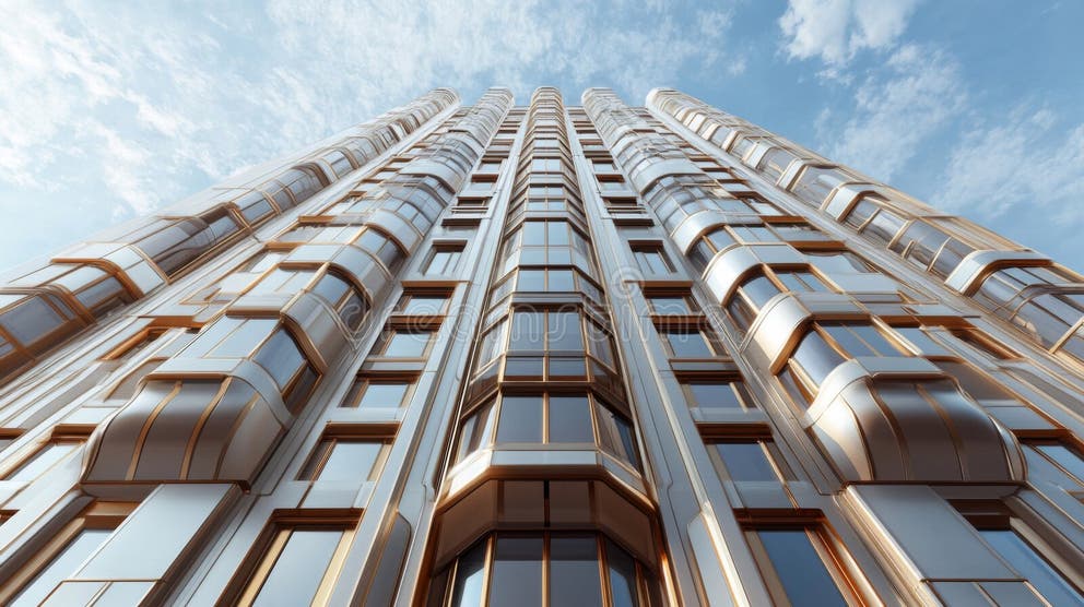Modern Skyscraper Architecture: Silver and Gold Facade Stock ...