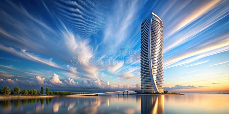 Modern Skyscraper Architecture by the Water S Edge at Sunset with a ...
