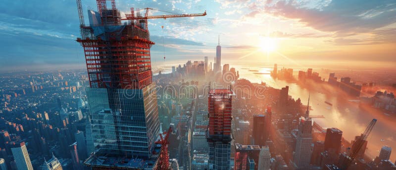 Modern Skyscraper Being Constructed with Glass Facade, Advanced ...