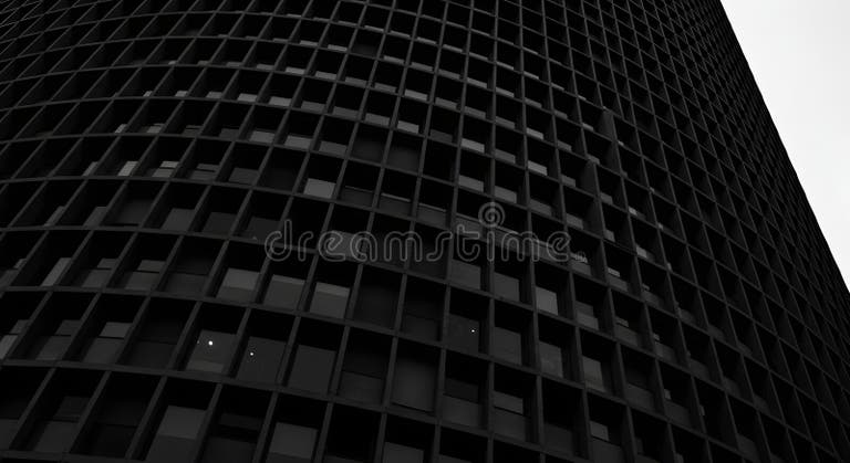 Black and White Modern Skyscraper with Grid Windows Viewed from Below ...