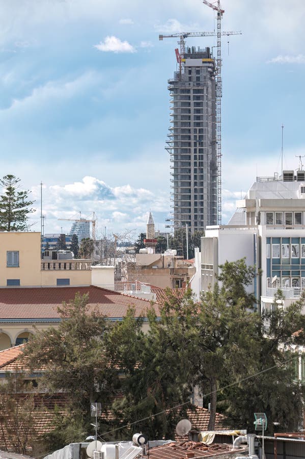 Modern Skyscraper Building Towering Over Old Town of Limassol, Cyprus ...