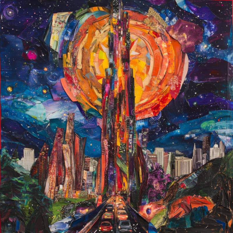 Modern Skyscraper City Situated in Outer Space. Collage with a Space ...