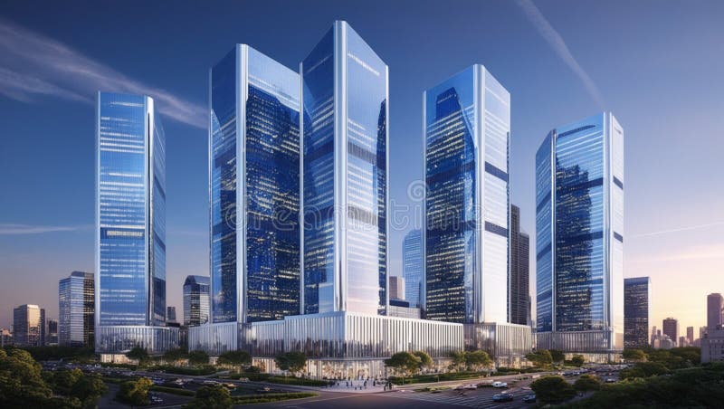 Modern Skyscraper Complex stock illustration. Illustration of ...