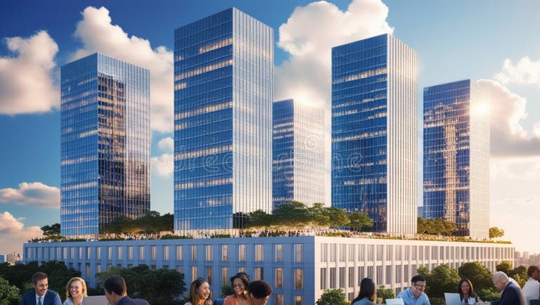 Modern Skyscraper Complex stock illustration. Illustration of buildings ...