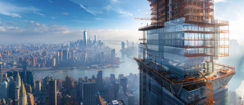 Modern Skyscraper Construction with Glass Facade in City Setting Stock ...