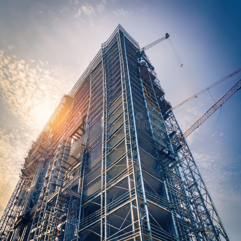 Modern Skyscraper Construction Under a Bright Stock Photo - Image of ...