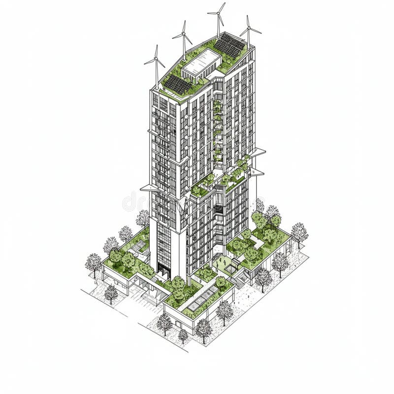 Modern Skyscraper Design with Integrated Green Spaces and ...