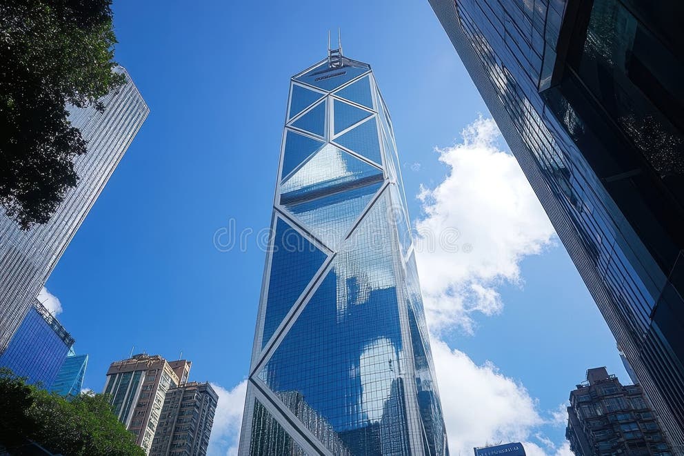 A Modern Skyscraper with a Distinctive Triangular Design Against a Blue ...