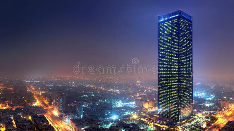 Modern Skyscraper Dominates the Illuminated Cityscape of Riyadh, Saudi ...