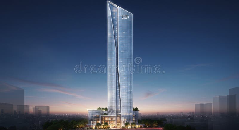 Modern Skyscraper at Dusk with Cityscape Lighting and Architectural ...
