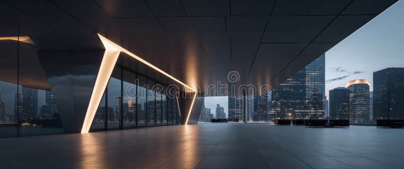 Modern Skyscraper Entrance Illuminated Canopy Plaza Stock Photos - Free ...