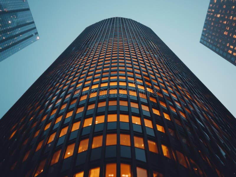 Modern Skyscraper Facade with Geometric Patterns and Glowing Windows ...
