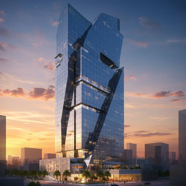 A Modern Skyscraper Featuring a Unique, Angular Design. the Building is ...