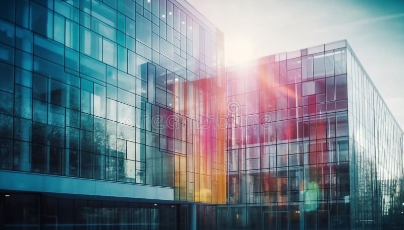 The Modern Skyscraper Glass Facade Reflects the Vibrant City Life ...