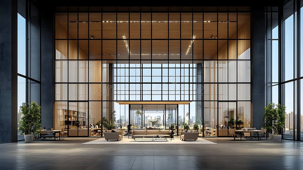 Modern Office Lobby Design stock illustration. Illustration of interior ...