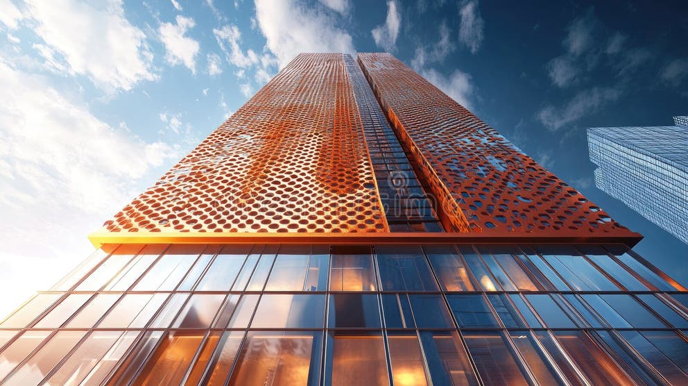 Modern Skyscraper with Orange Perforated Metal Facade Contemporary ...