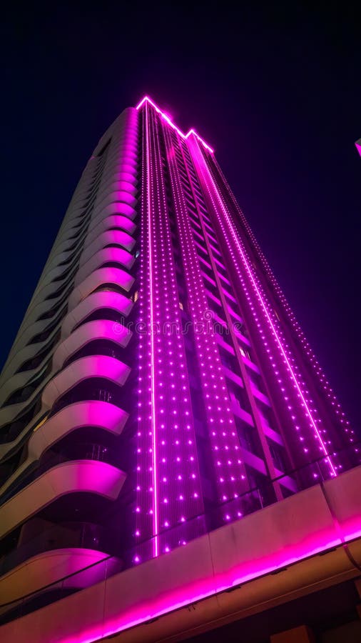 Modern Skyscraper with Pink Neon Lights Stock Image - Image of estate ...