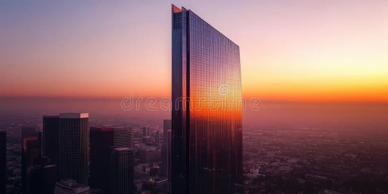 A Modern Skyscraper Reflecting a Sunset in an Urban Landscape Stock ...
