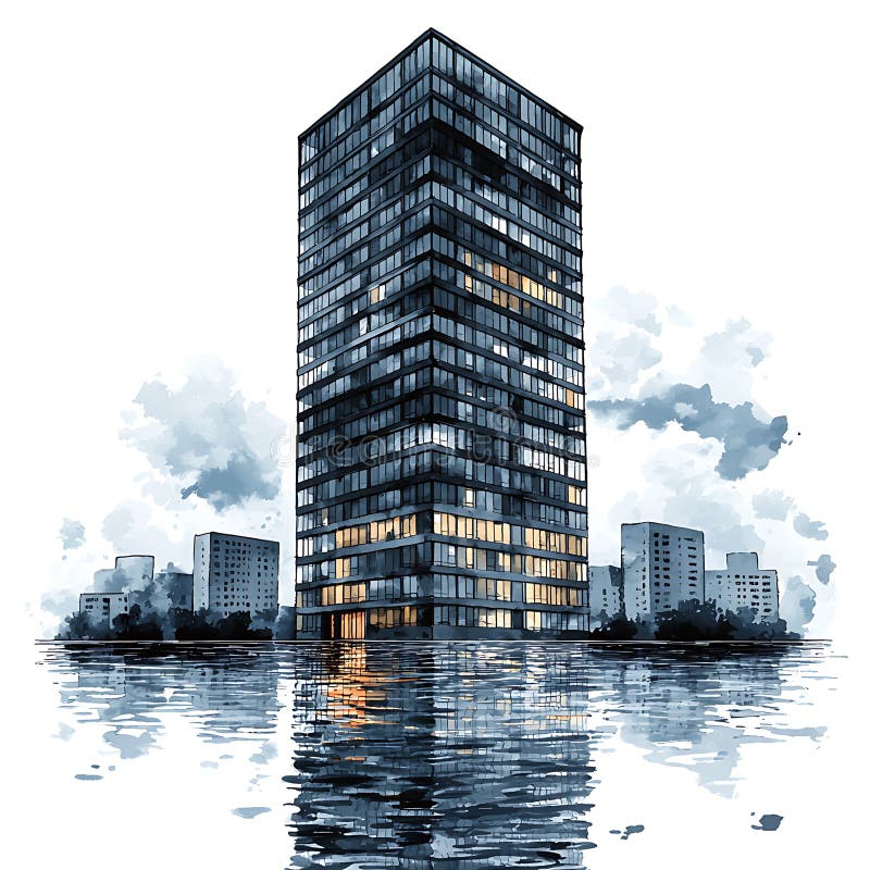 Modern Skyscraper Reflection Stock Illustration - Illustration of ...