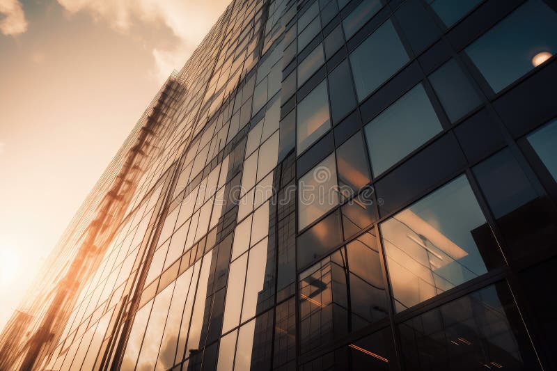 Modern Skyscraper with Reflection of the Sun Shining in Windows Stock ...