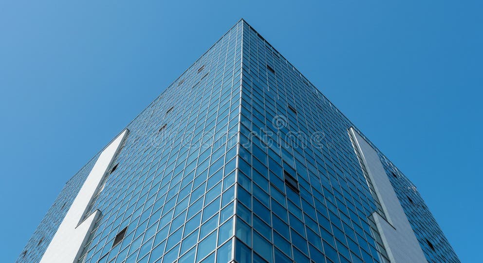 Modern Skyscraper with Reflective Glass Façade, Featuring a Grid-like ...