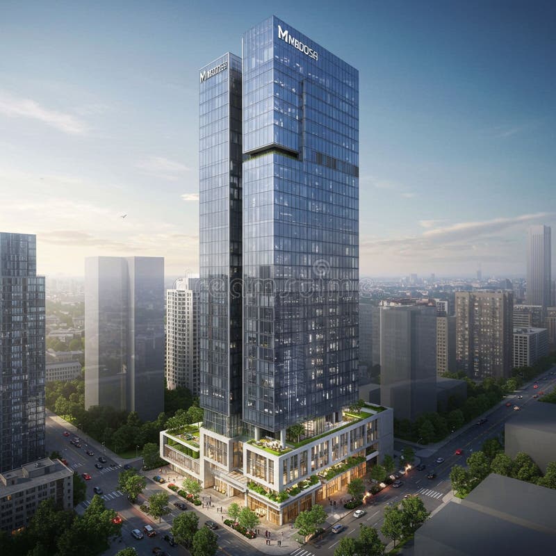 Modern Skyscraper with Reflective Glass Facade and Angular Design ...