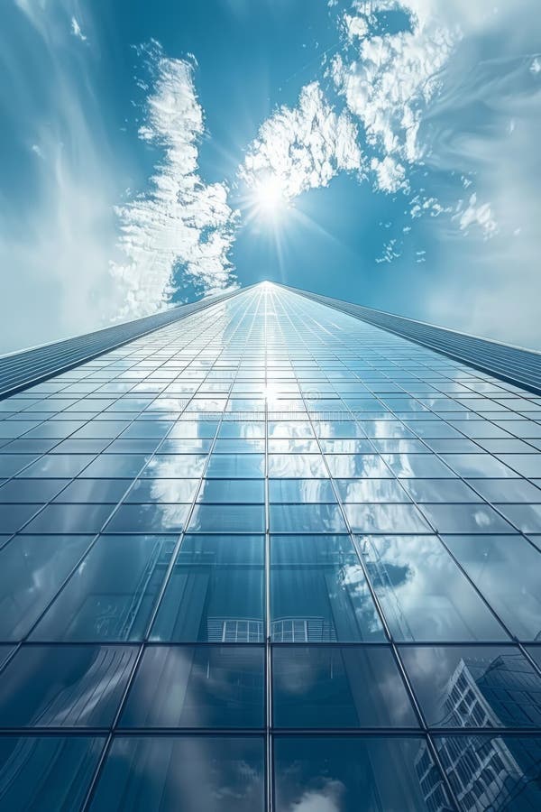 Modern Skyscraper with Reflective Glass Facade Under Clear Blue Sky ...