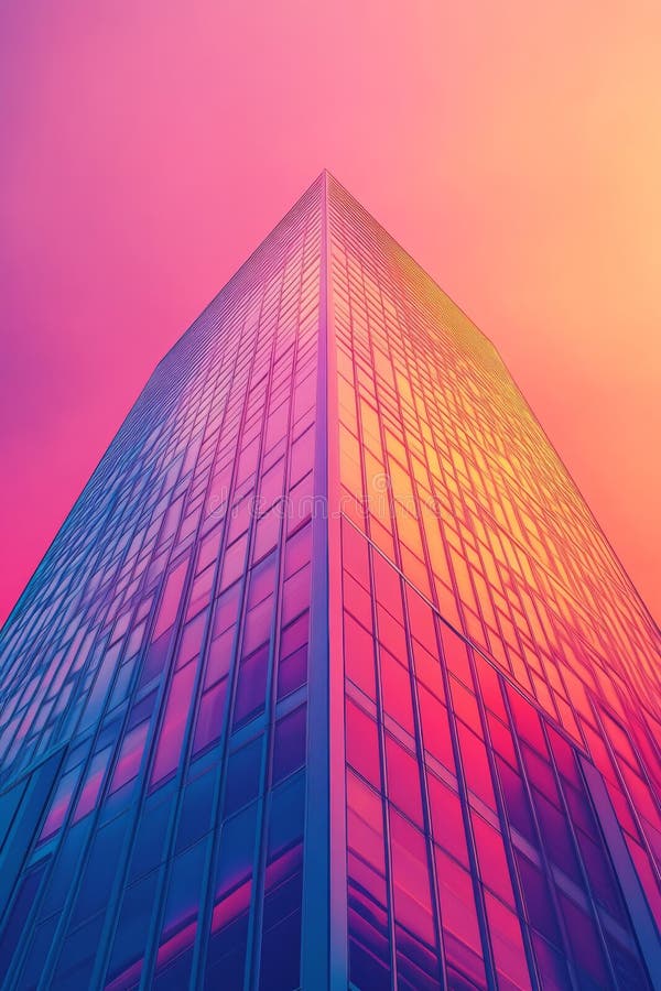 Modern Skyscraper with Reflective Glass Windows at Sunset Stock ...