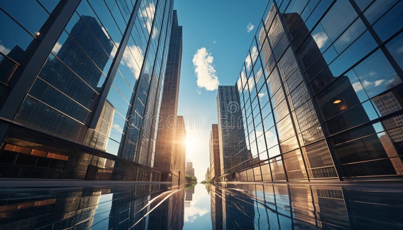Modern Skyscraper Reflects the Futuristic Cityscape in Blue Glass ...
