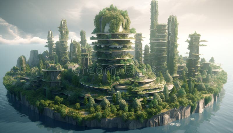 Modern Skyscraper Reflects on Water in Abstract Cityscape Illustration ...