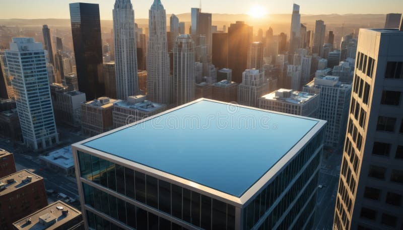 Modern Skyscraper with Rooftop Pool at Sunrise in the City Stock Photo ...