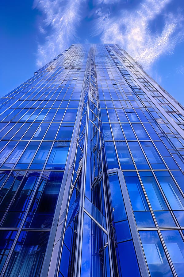Modern Skyscraper Soaring into Blue Sky with Reflective Glass Facade ...