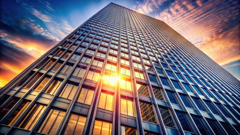Modern Skyscraper at Sunset, Reflecting Golden Light in Its Windows ...