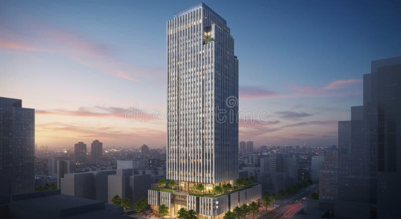 Modern Skyscraper at Sunset in Urban Cityscape with Tall Glass Building ...