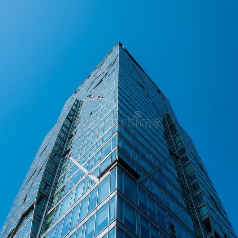 Modern Skyscraper with a Triangular Design, Featuring Reflective Blue ...