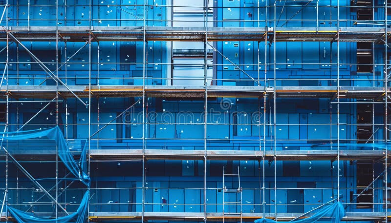 Modern Skyscraper Under Construction with Blue Crane and Steel ...