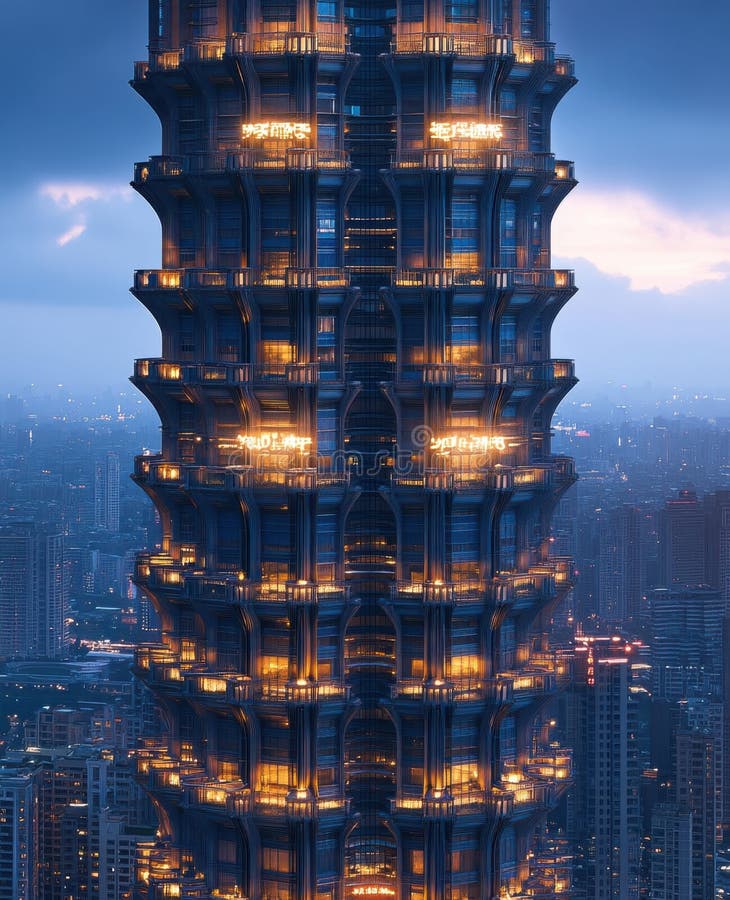 Modern Skyscraper with Unique Architectural Design and Illuminated ...