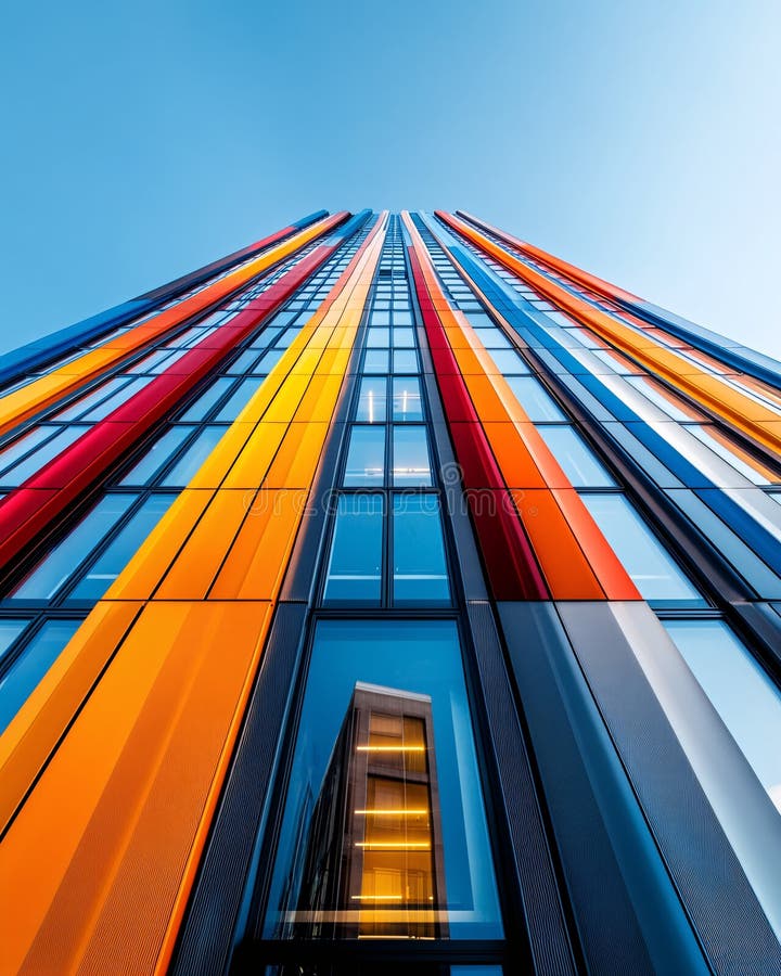 Skyscraper with Geometric Designed Windows in the Blue Sky Stock Image ...