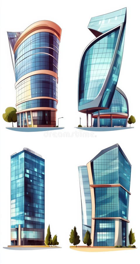 Modern Skyscrapers and Architectural Wonders Illustration Set Stock ...