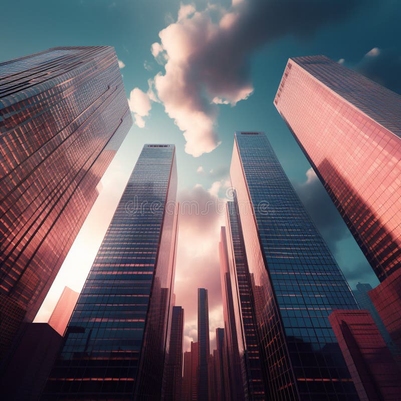 Modern Skyscrapers from Below Stock Illustration - Illustration of city ...
