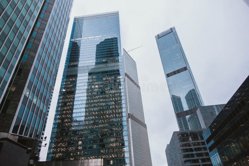 Modern Skyscrapers Close-up Toned in Blue Color. Stock Photo - Image of ...