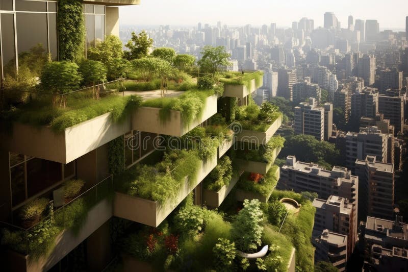 Modern Skyscrapers with Eco-friendly Rooftop Gardens Stock Image ...