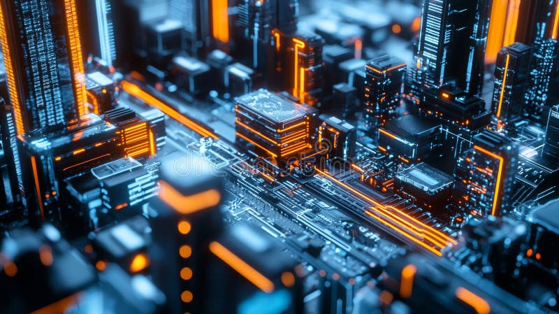 Modern Skyscrapers and Illuminated Skyscrapers Combined with a Glowing ...