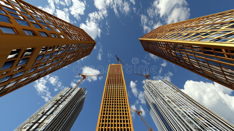 Modern Skyscrapers Under Construction, Low Angle View Stock ...