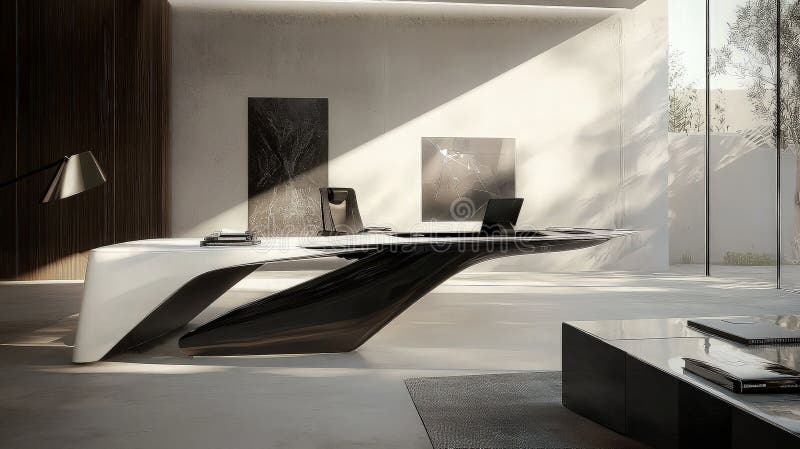 Modern, Sleek Desk in a Spacious, Light-filled Office. Possible Use ...