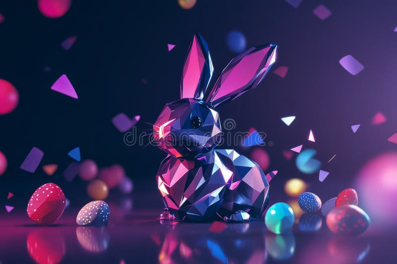 A Modern, Sleek Easter Bunny Made of Geometric Shapes, with Glowing ...
