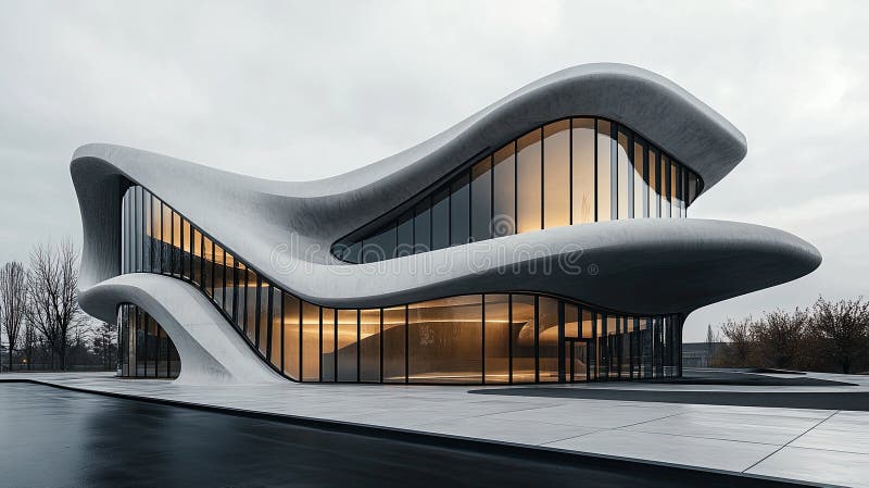 Modern, Sleek, and Futuristic Building with a Flowing, Curved Facade ...