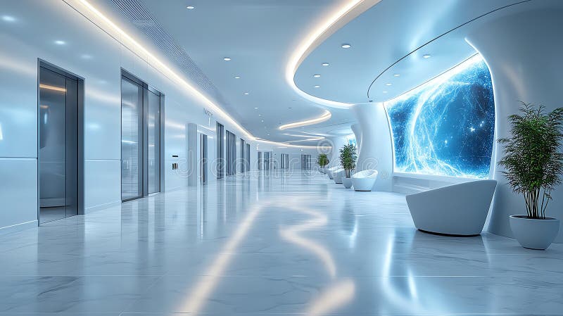 A Modern, Sleek Hallway with Elegant Lighting and Futuristic Design ...
